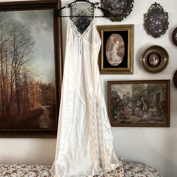 Intimates & Sleepwear | Vintage Satin Lace Cottagecore Night Down Slip ...
